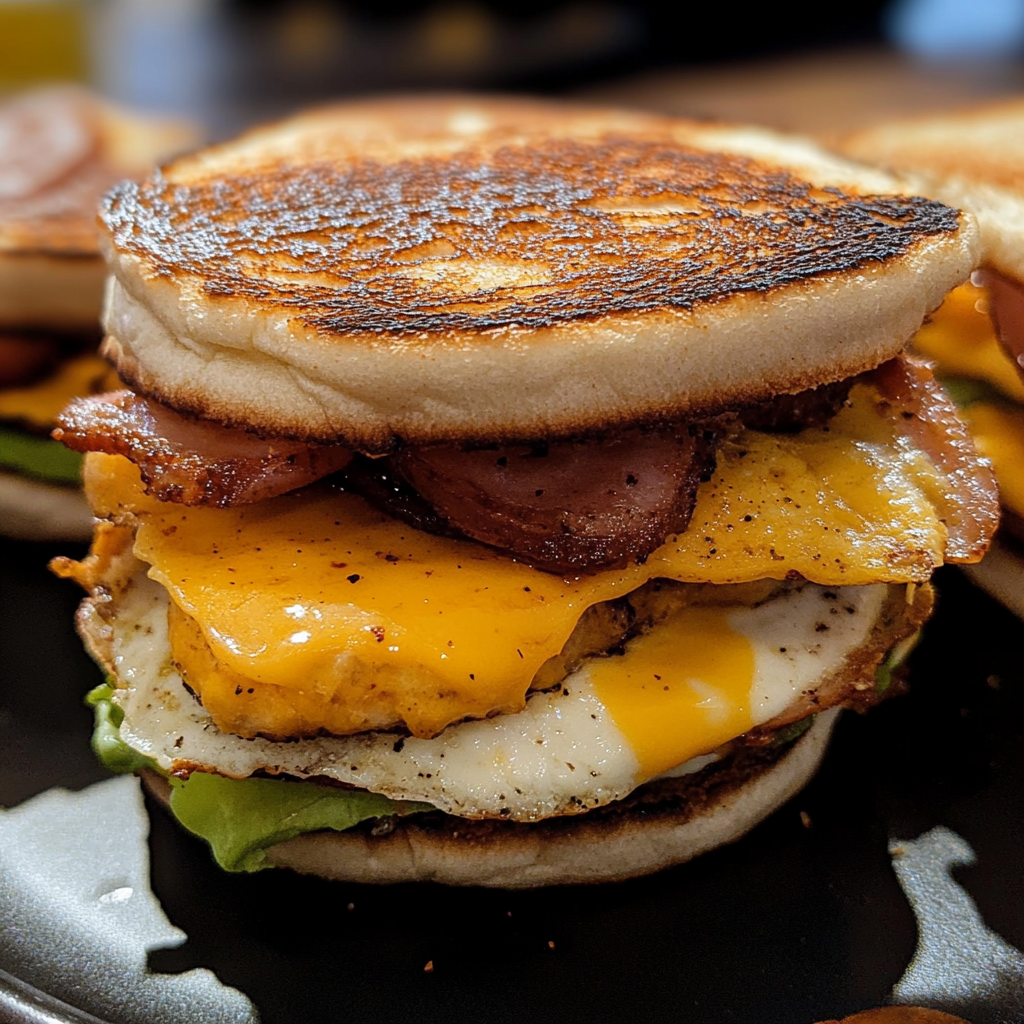 Loaded Breakfast Sandwich with Turkey Bacon & Beef Sausage – Delight Yummy