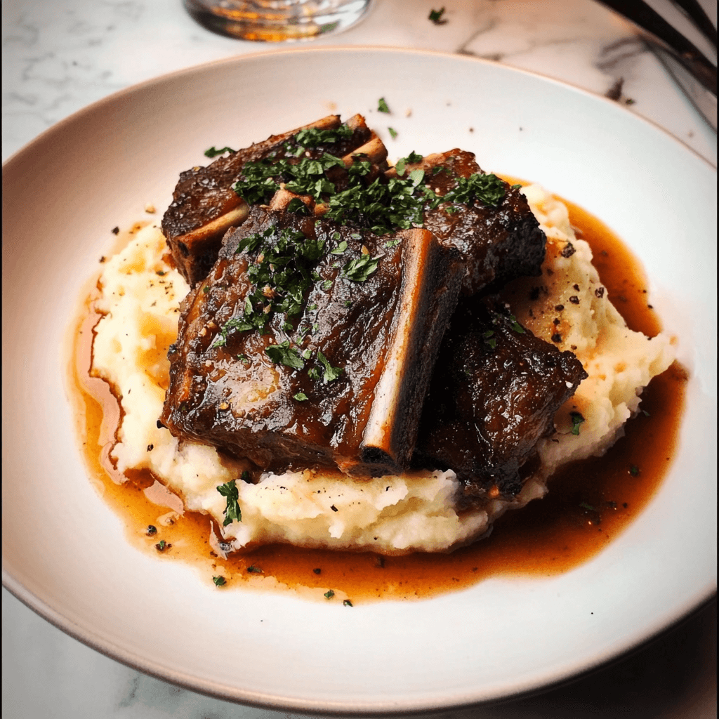 Braised Short Ribs with Garlic Mashed Potatoes – Delight Yummy